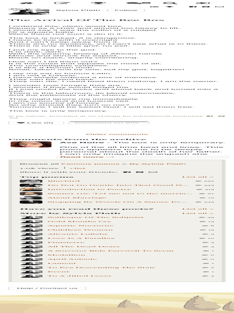 The Bee Box: A Poem by Sylvia Plath | PDF