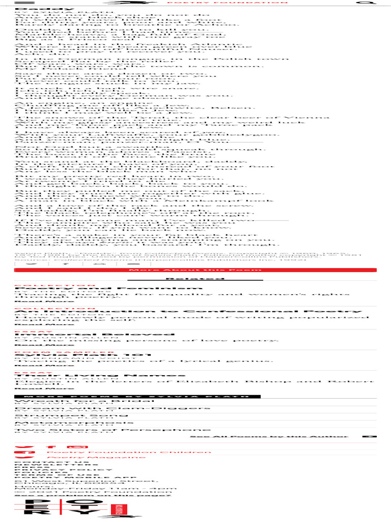Daddy by Sylvia Plath - Poetry Foundation | PDF | Poetry | American Poetry
