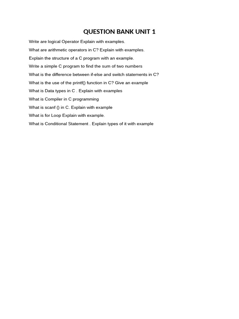 Question Bank Unit 1 | PDF