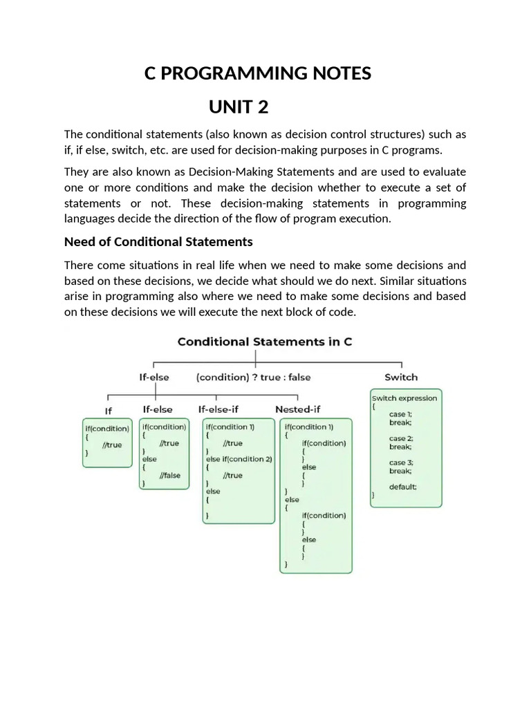 C Programming Notes Unit 2 Pdf Control Flow Computer Programming