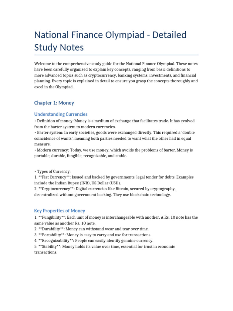 National Finance Olympiad Study Guide | PDF | Loans | Money