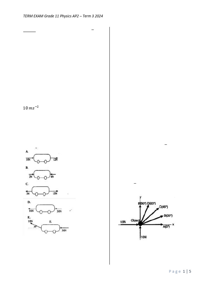Term 3 Physics Exam Questions 2024 | PDF | Force | Acceleration
