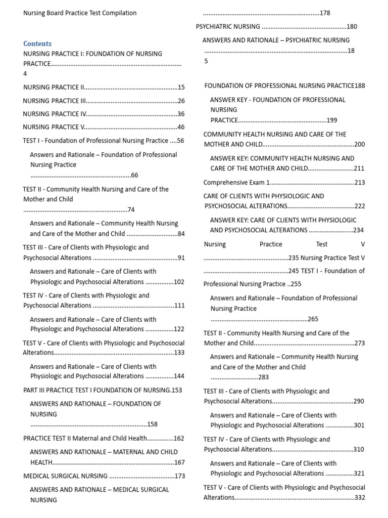 Nursing Board Practice Test Compilation | PDF | Medical Specialties ...