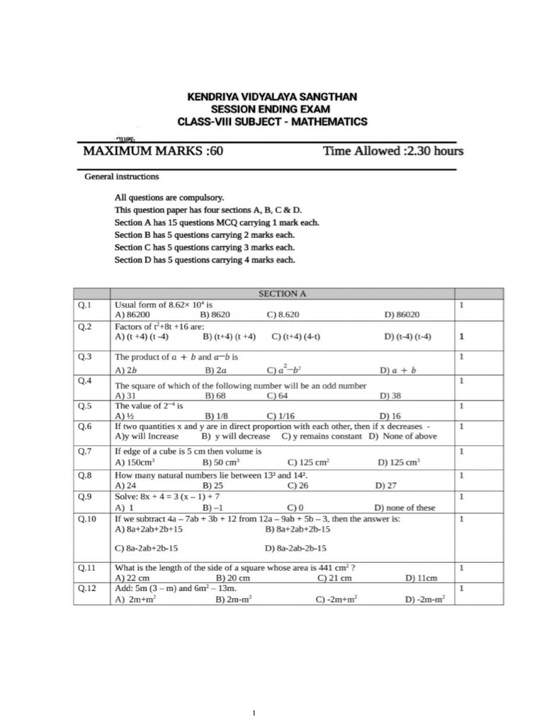8th Class Paper Guidelines 2025 | PDF