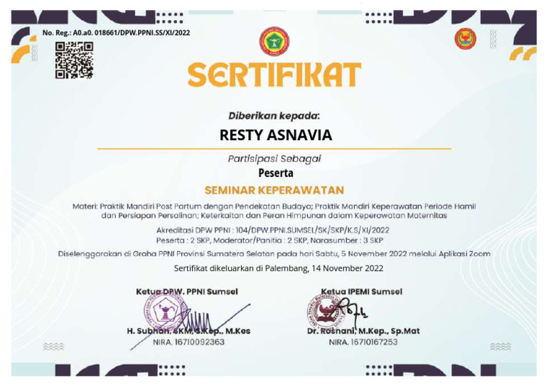 Sertifikat Resty Asnavia. | PDF