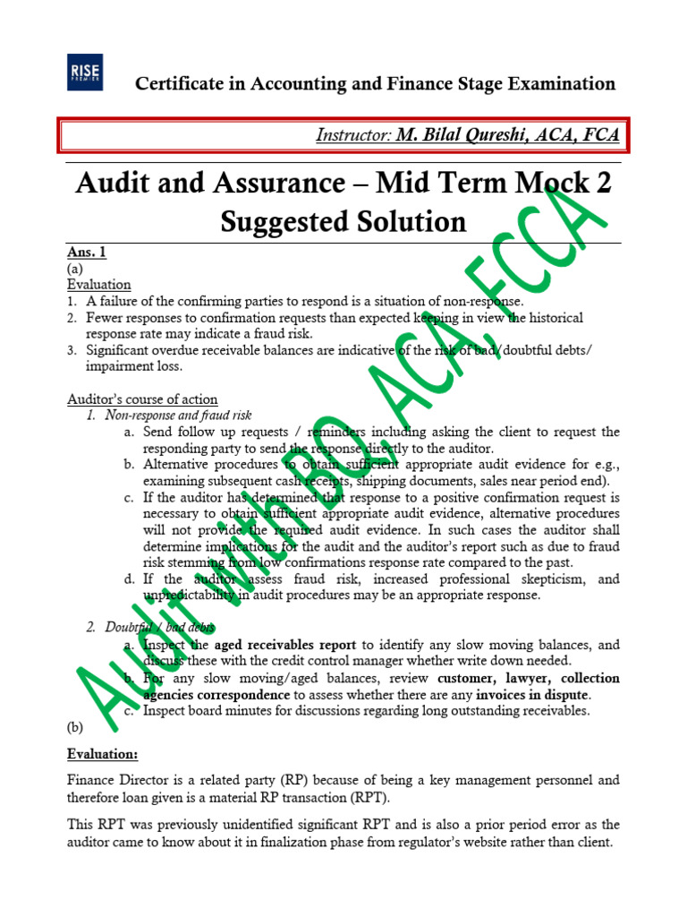 Day 25 - Mid Term Mock Exam 2 - Suggested Solution | PDF | Audit | Financial Audit