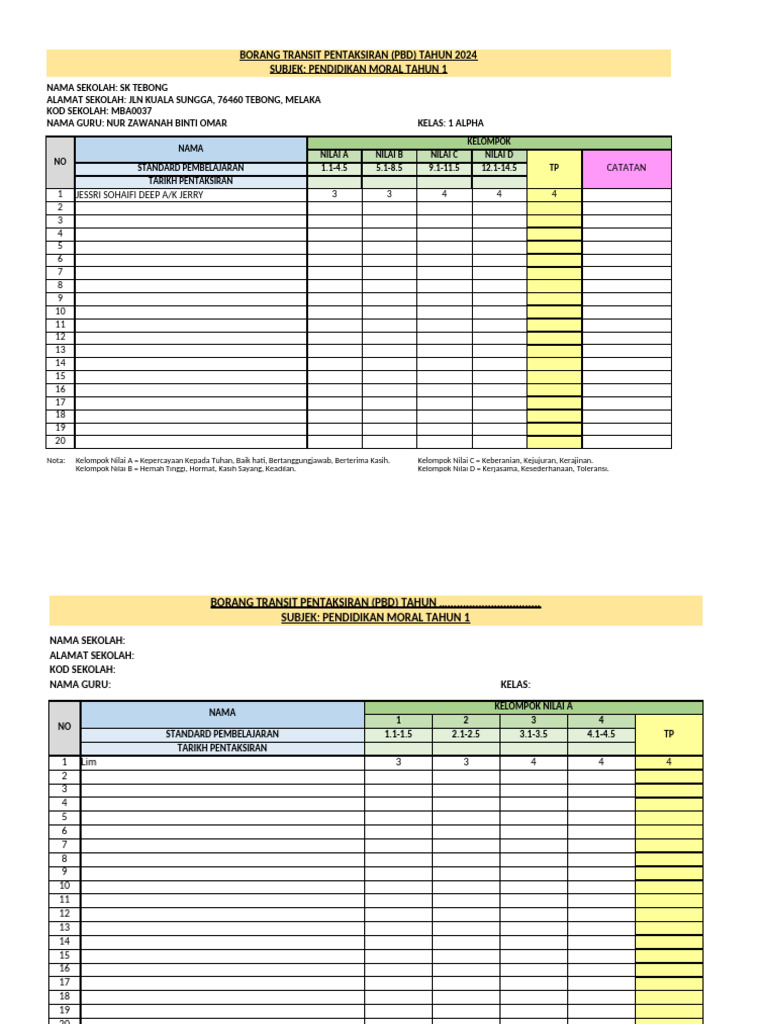 6 Rekod Transit PBD P Moral Tahun 1 Version 2 | PDF