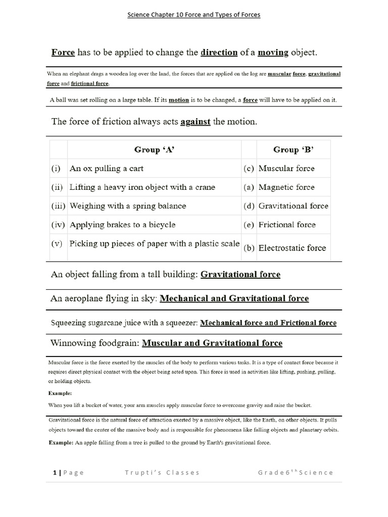 Science Chapter 10 Force and Types of Forces | PDF