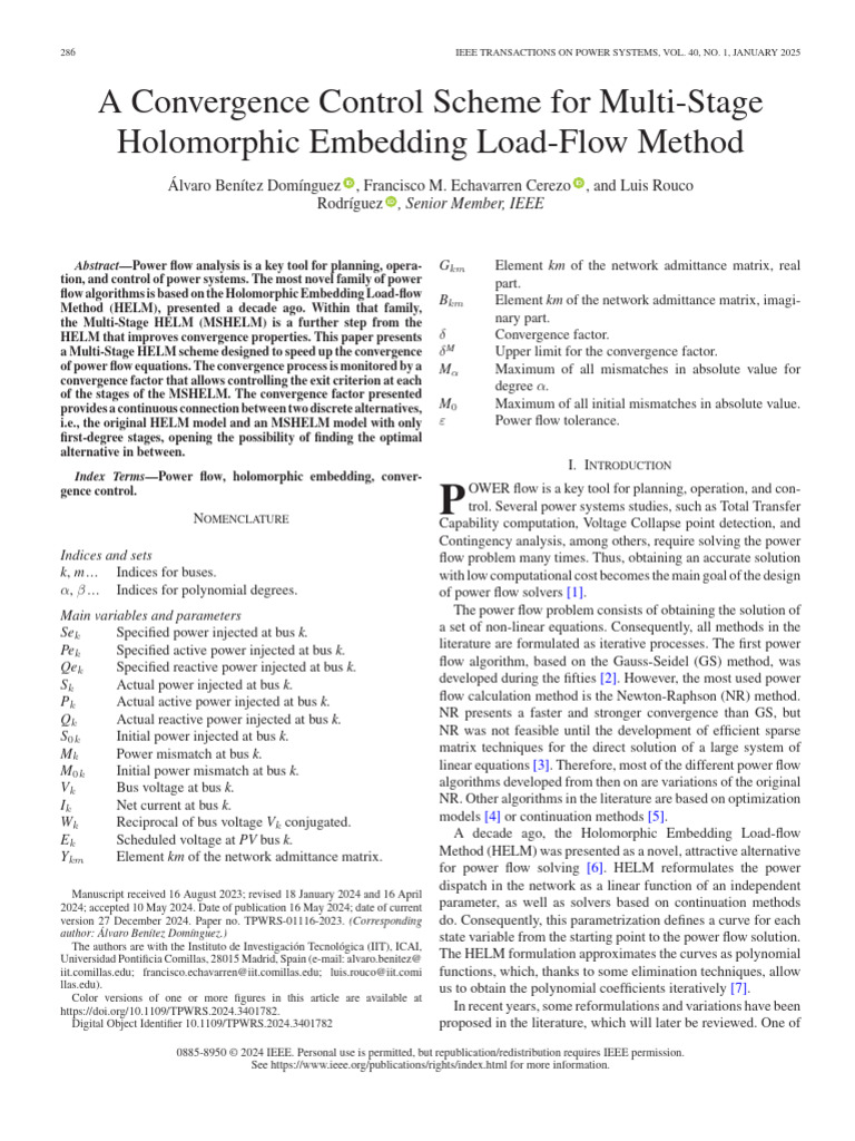 A Convergence Control Scheme for Multi-Stage Holomorphic Embedding Load-Flow Method | PDF ...