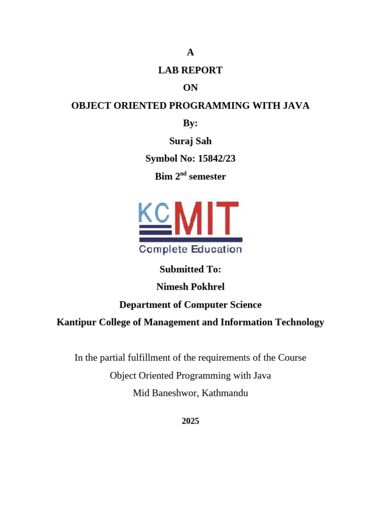 Suraj Lab Report of Java | PDF | Computer Program | Programming