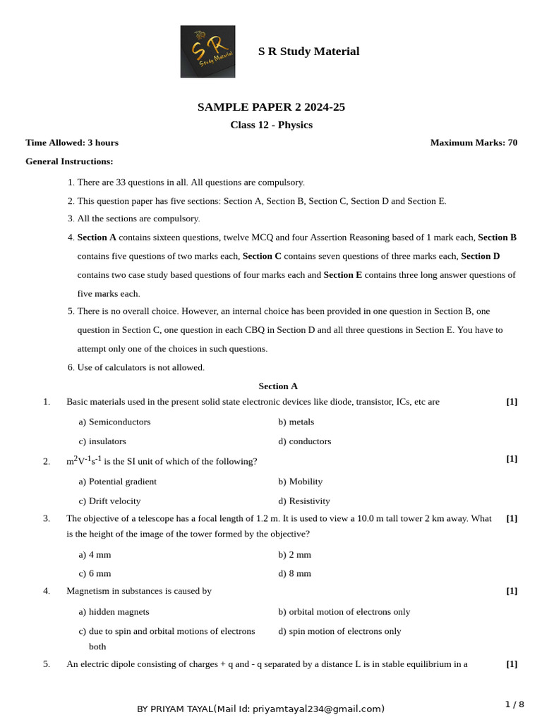17721sample Paper 2 Chemistry | PDF | Electric Charge | Electron