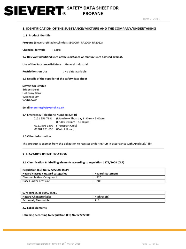 COSHH Safety Data for Propane Gas | PDF | Safety | Occupational Safety ...