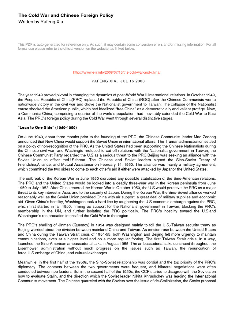 The Cold War and Chinese Foreign Policy | PDF | Deng Xiaoping | Foreign ...