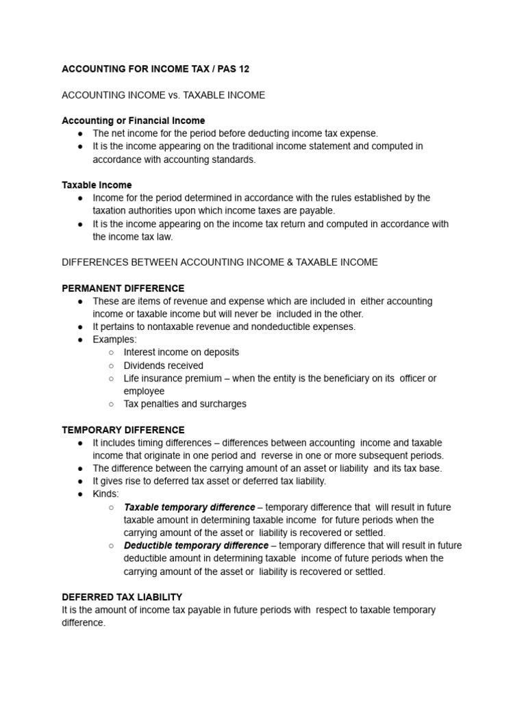 PAS 12 Income Tax Notes | PDF | Deferred Tax | Tax Expense