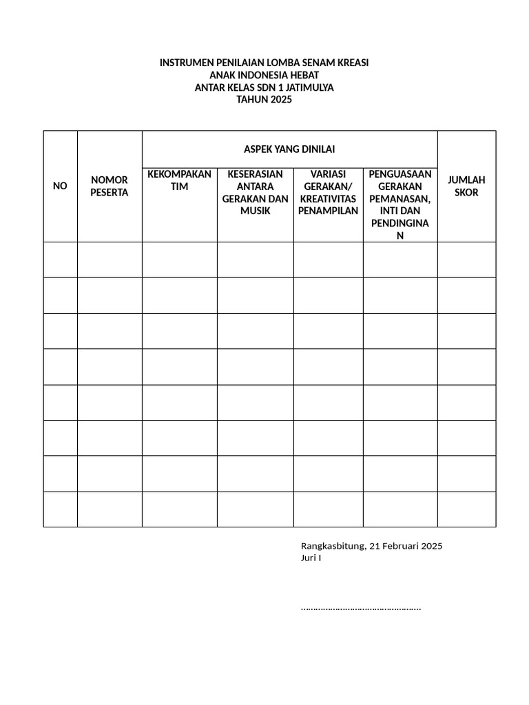 Format Penilaian Senam Kreasi 2025 | PDF