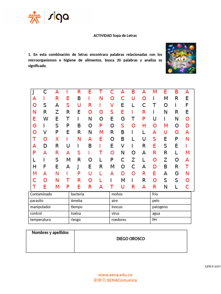 Sopa de Letras: Microorganismos y Alimentos | PDF