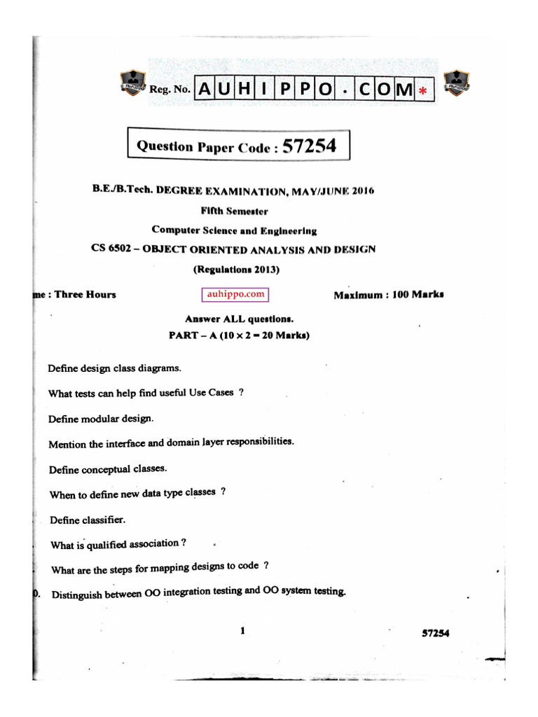 Cs6502 Object Oriented Anal (Qp2) | PDF