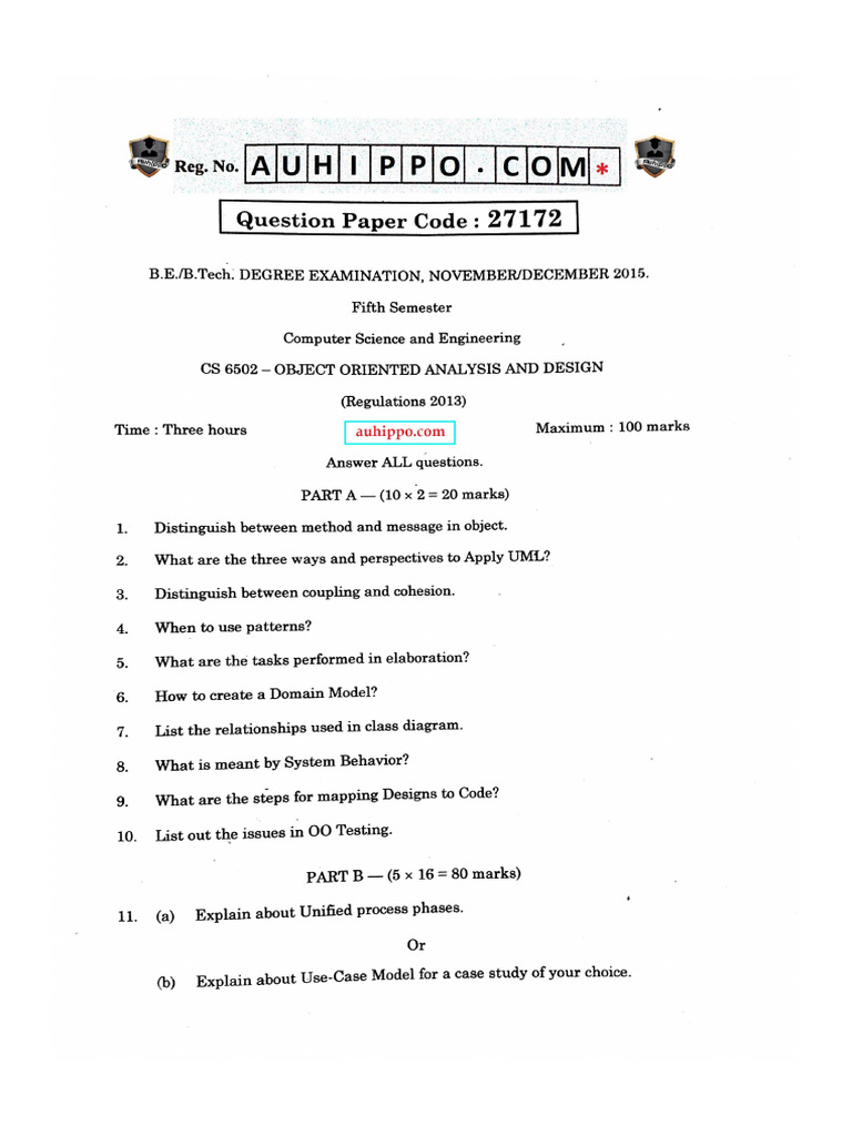 Cs6502 Object Oriented Anal (Qp4) | PDF