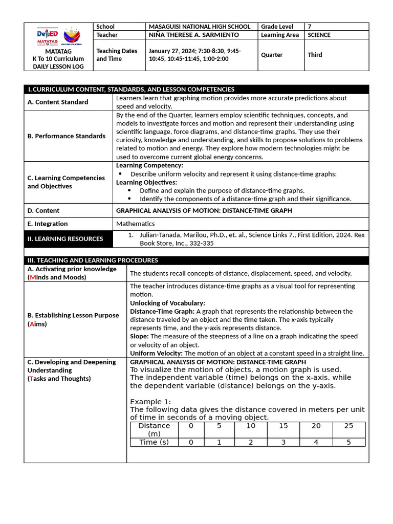 Distance-Time Graphs in 7th Grade Science | PDF | Learning | Force