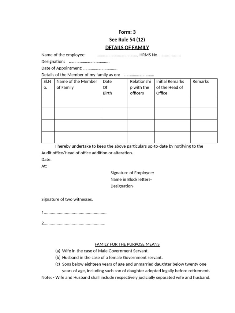 Family & Nomination Forms for Govt. Employees | PDF
