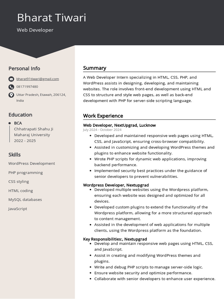 CV - Bharat Tiwari | PDF | Word Press | World Wide Web