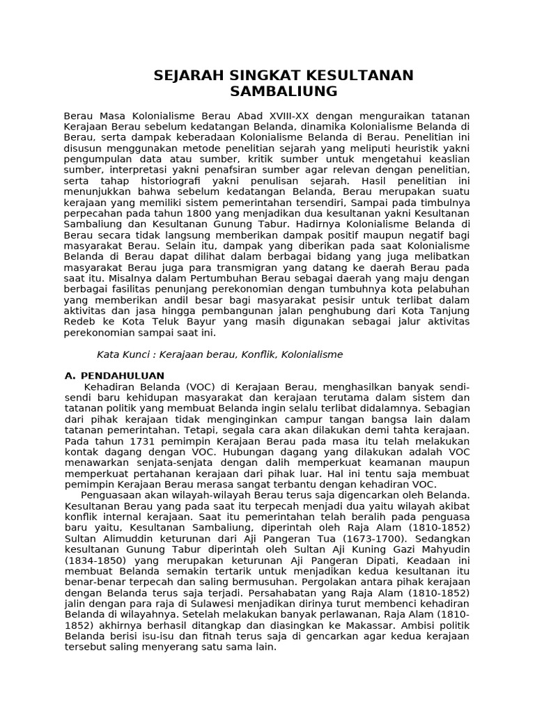 Sejarah Kesultanan Sambaliung Berau | PDF