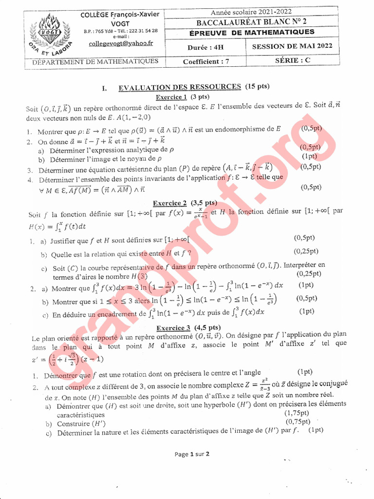 Maths-TleC-Bac-Blanc-College-Jean-Vogt-Mai-2022 | PDF