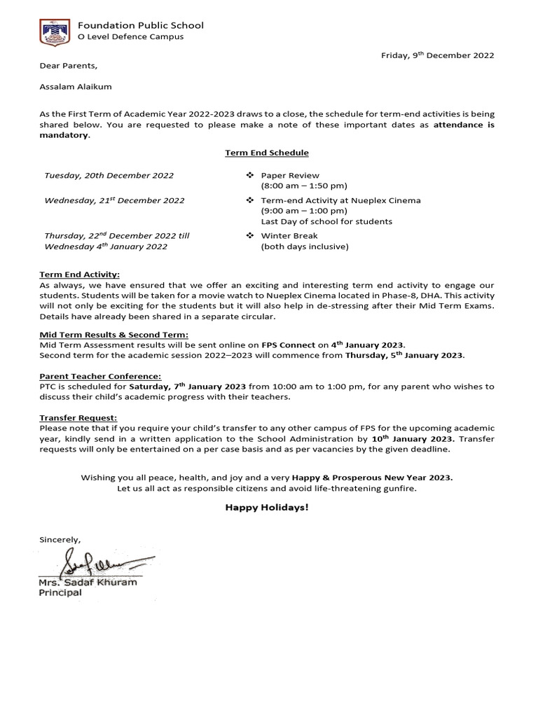 Term End Circular 2022-23 (8647) | PDF