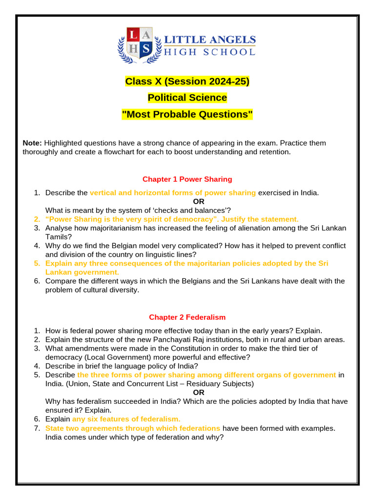 Political Science Most Probable Questions | PDF | Democracy | Political ...