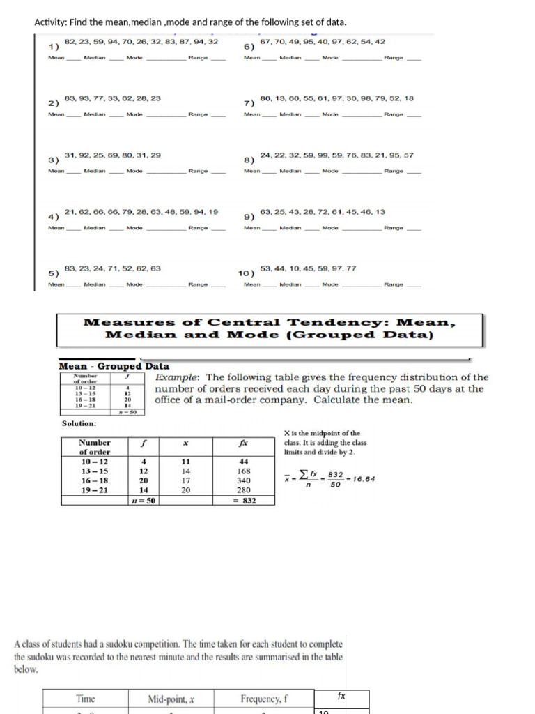Mean, Median, Mode Grouped Data | PDF