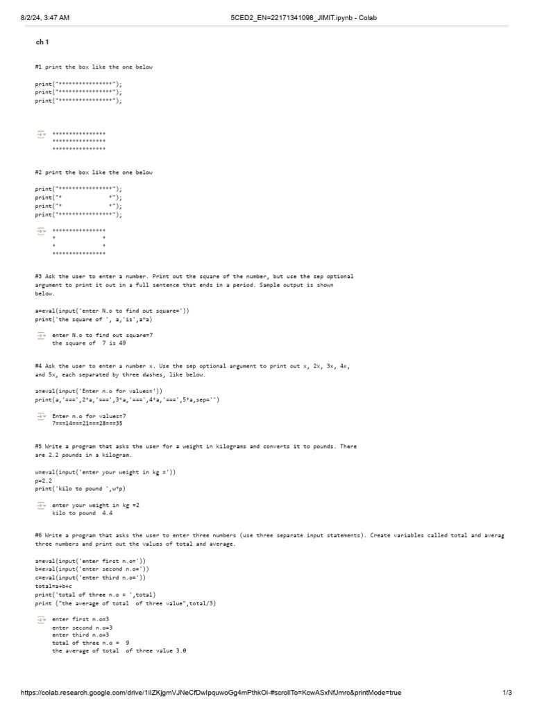 5CED2_EN=22171341098_JIMIT.ipynb - Colab | PDF | Kilogram | Computer Programming
