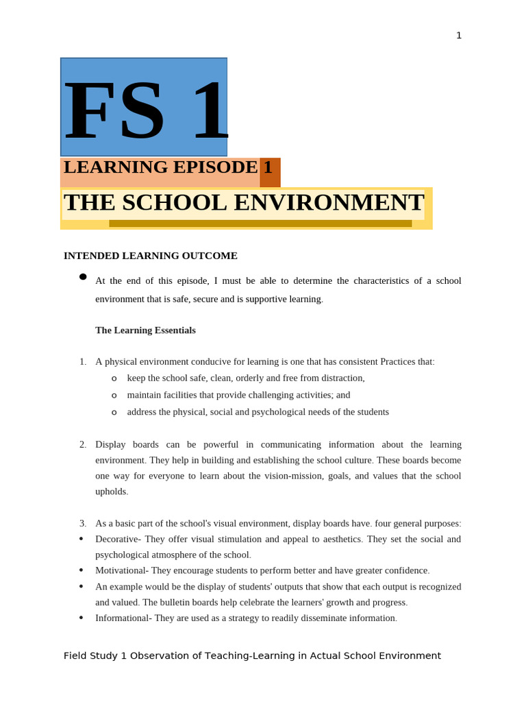 School Environment Insights | PDF | Learning | Classroom