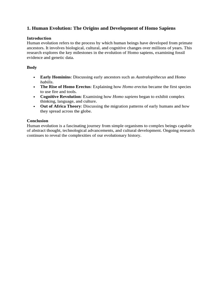 Human Evolution: The Origins and Development of Homo Sapiens | PDF