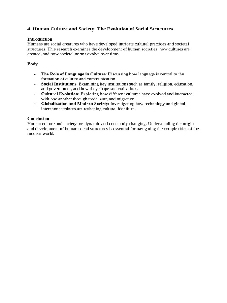 Human Culture and Society: The Evolution of Social Structures | PDF