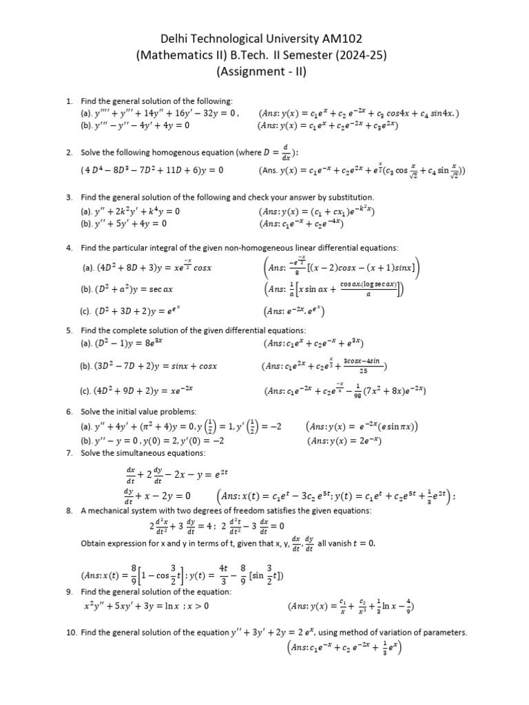 B.Tech Mathematics II Assignment Solutions | PDF | Equations | Mathematics