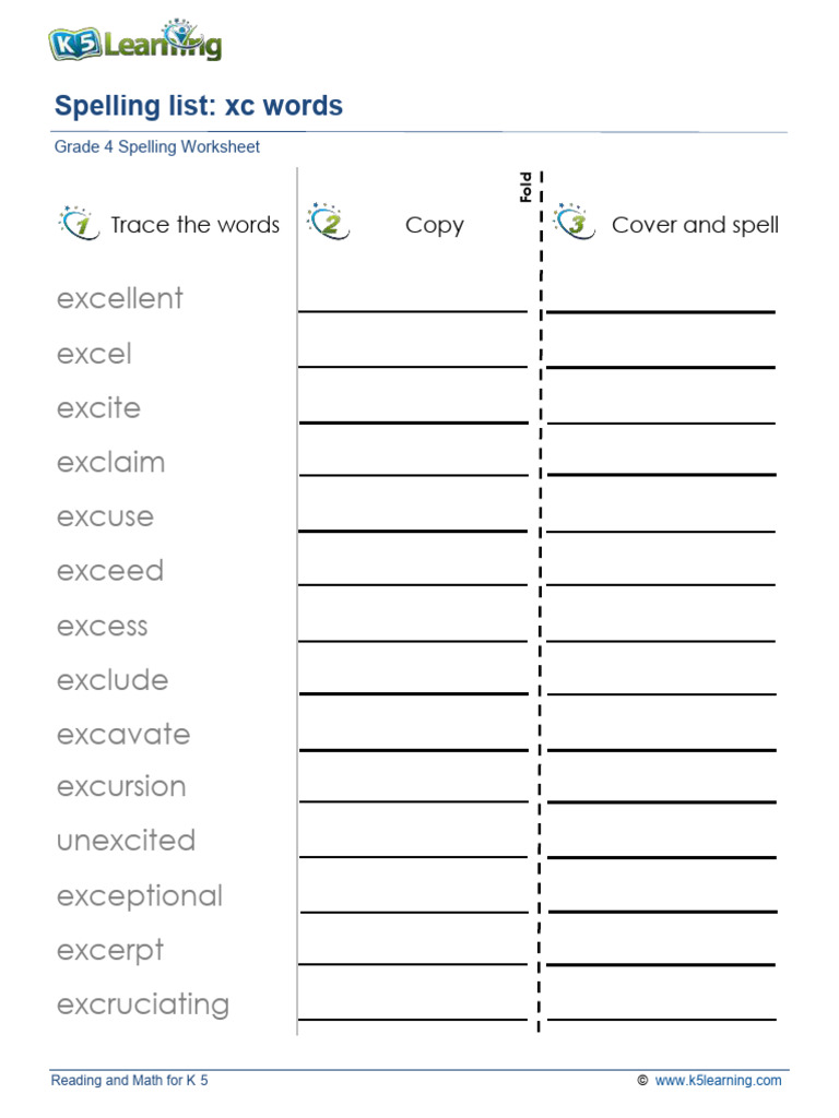 Grade 4 Spelling List XC Words | PDF