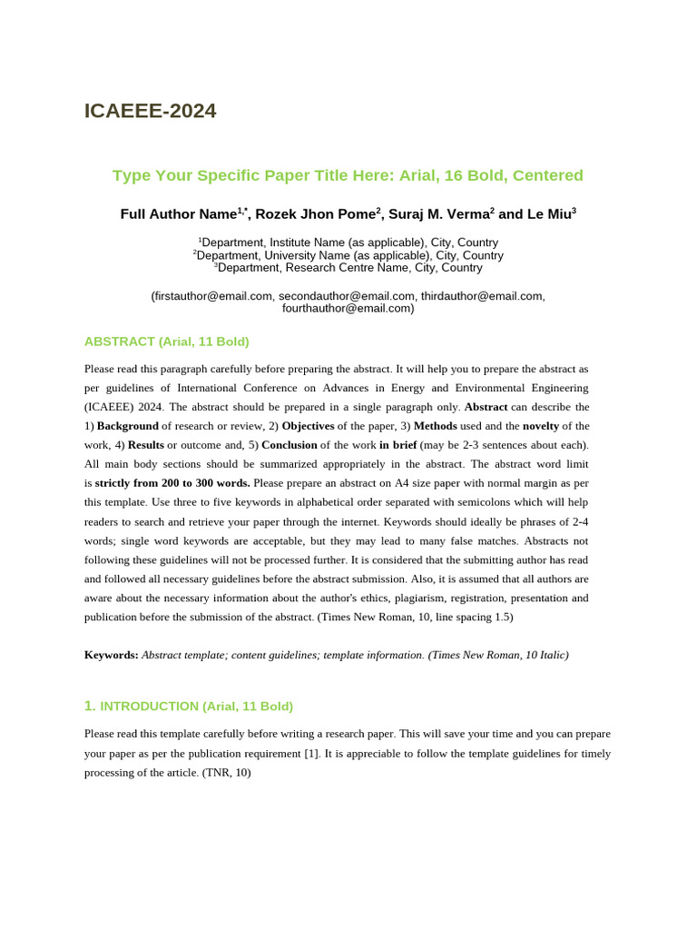 ICAEEE 2024 - Draft Paper Template | PDF | Abstract (Summary ...