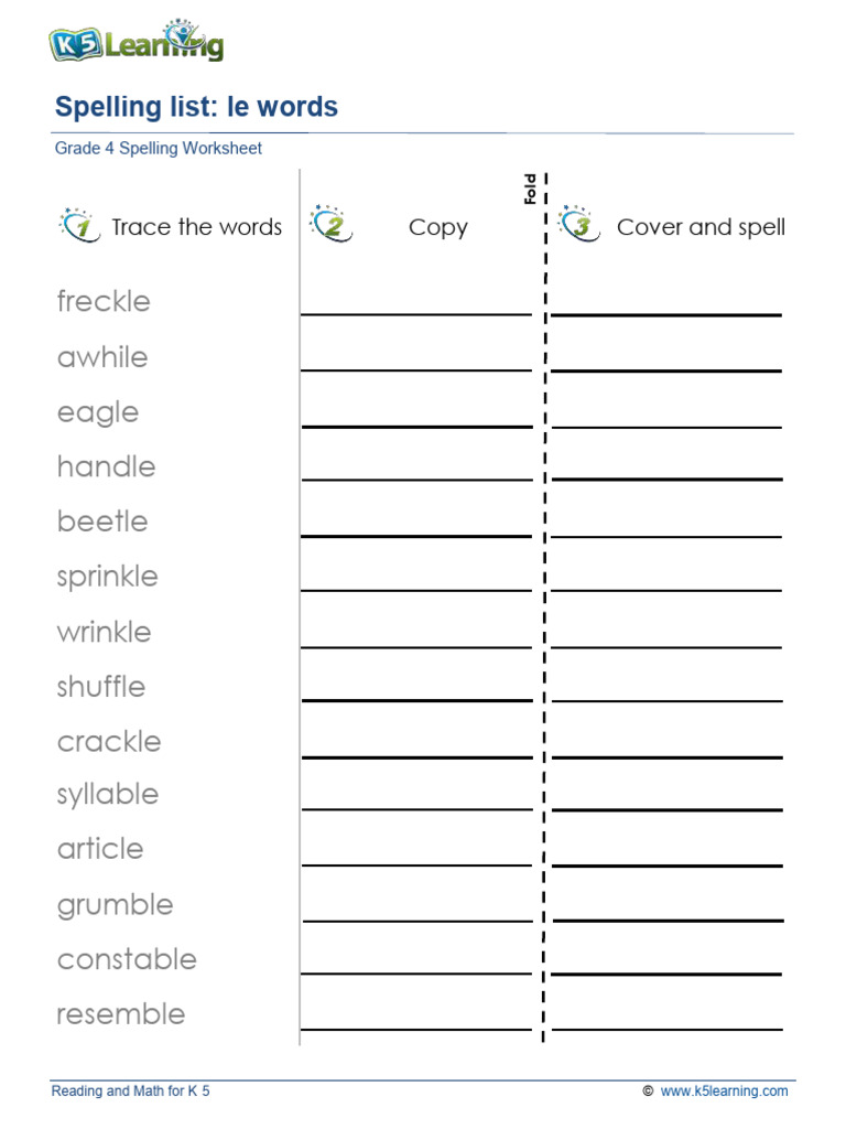 Grade 4 Spelling List Le Words | PDF