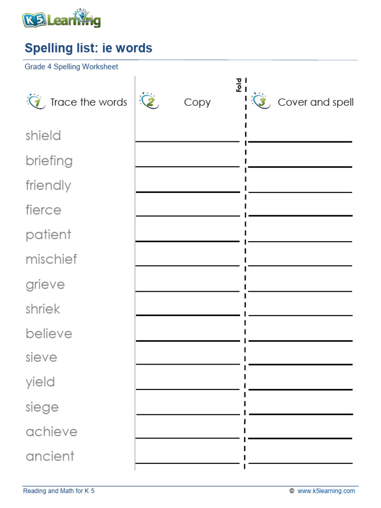 Grade 4 Spelling Worksheet: "ie" Words | PDF