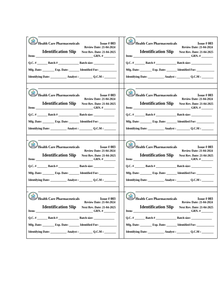 Pharma Batch Identification Log | PDF