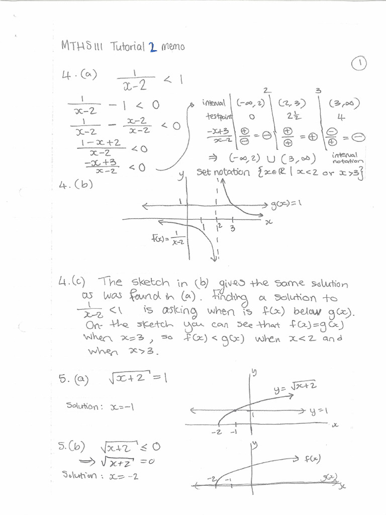 MTHS111 Tutorial 2 2025 Memo To Do | PDF