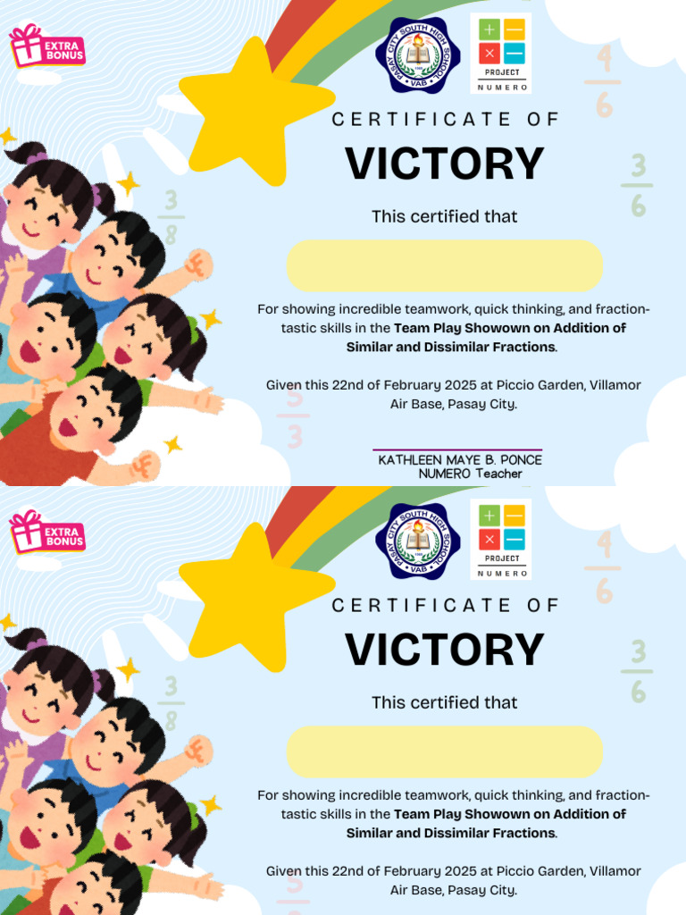 Certificate of Achievement in Fractions | PDF