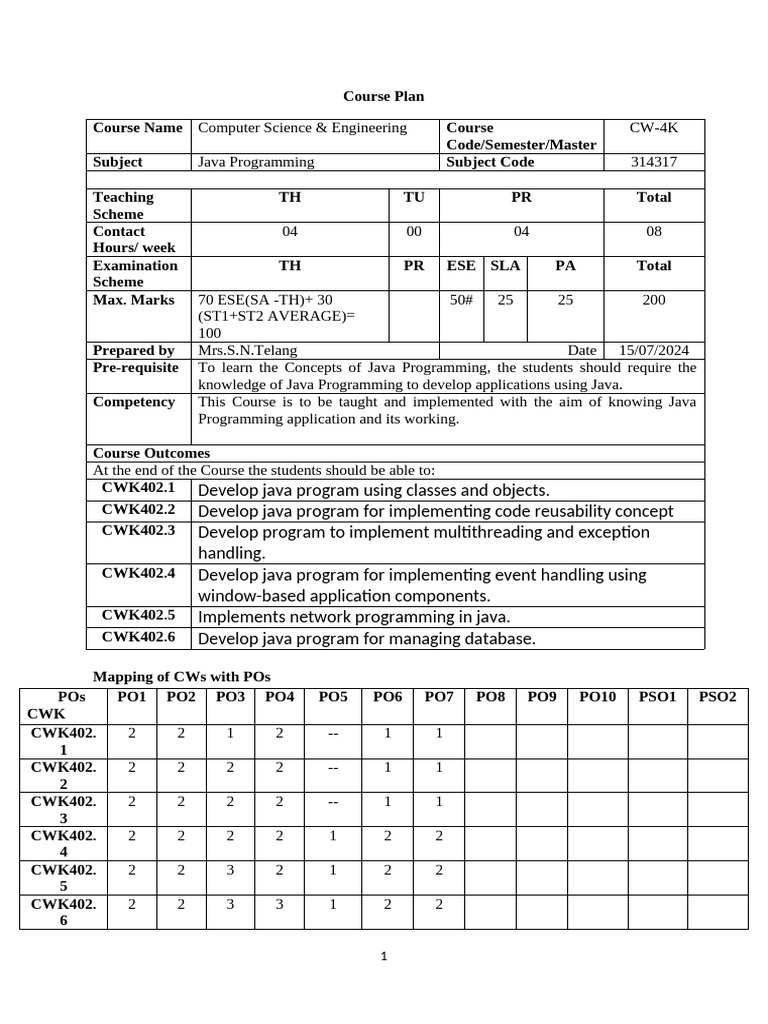 Course Plan New dms1 | PDF | Class (Computer Programming) | Software