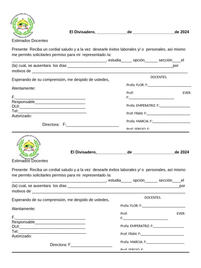 Permiso para Estudiantes 2024 Inded. | PDF