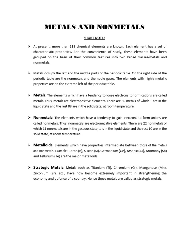 Metals and Nonmetals - 10TH Board | PDF | Metals | Oxide