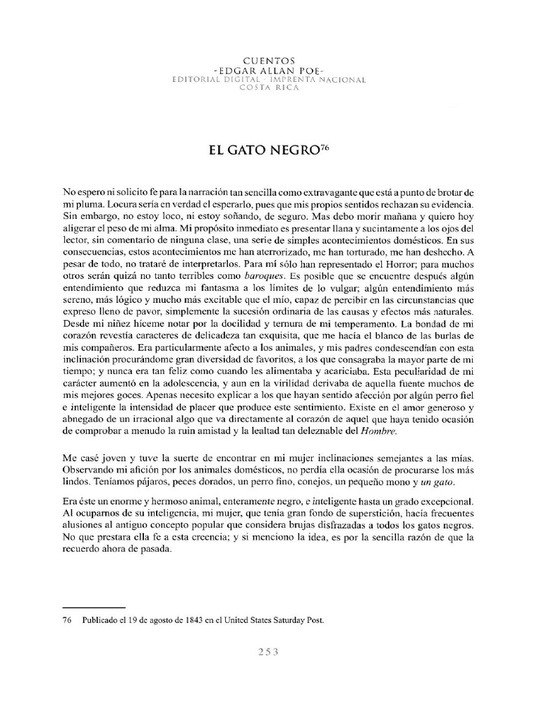 El Gato Negro (Control de Lectura) | PDF