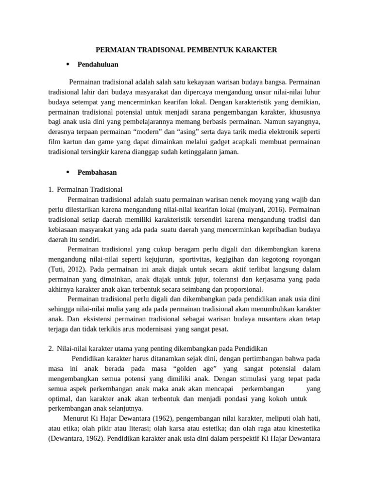 Permaian Tradisonal Pembentuk Karakter | PDF