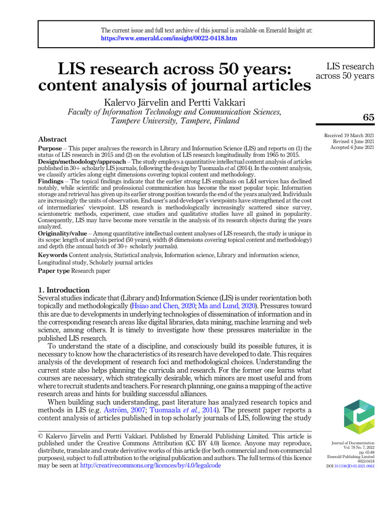 Jarvelin - 2021 - LIS Research | PDF | Methodology | Quantitative Research