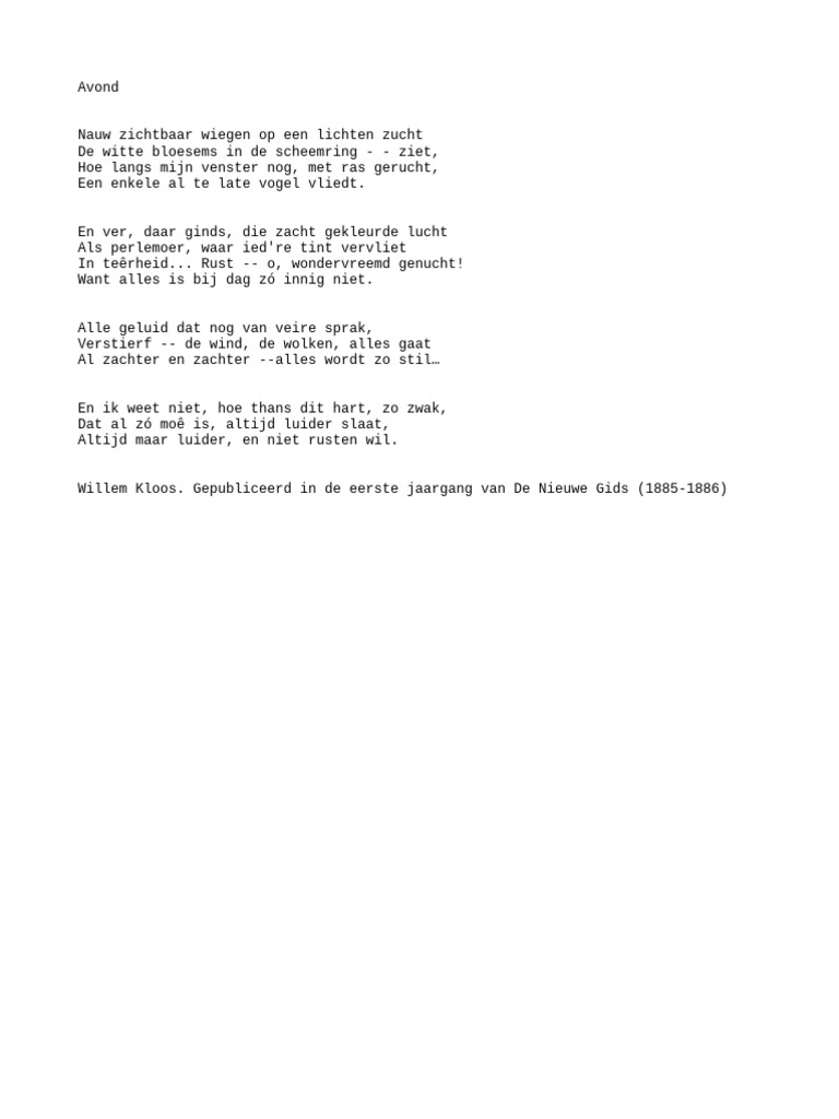 Avond Gedicht - Willem Kloos | PDF