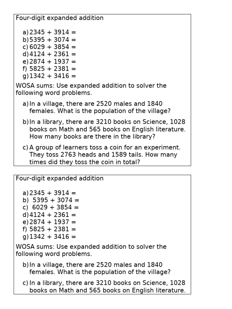 Four-Digit Expanded Addition Practice | PDF